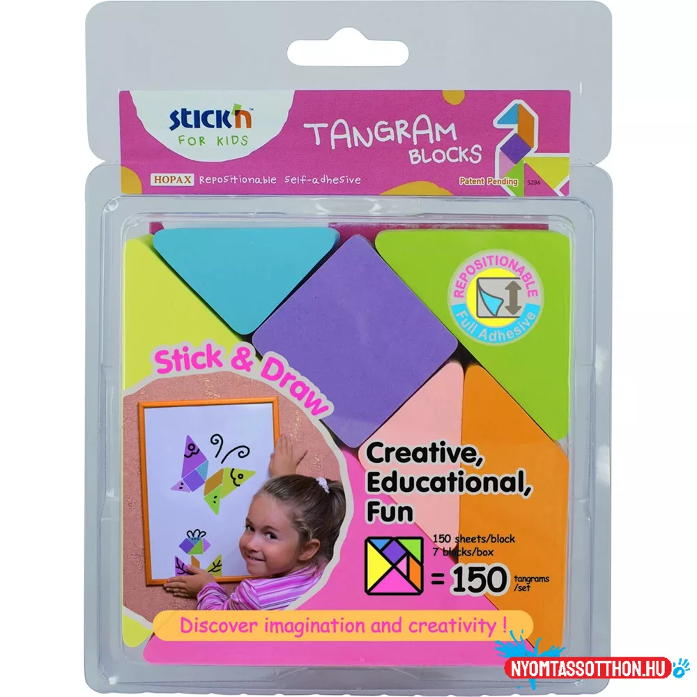 Jegyzettömb öntapadó 150 lap, 7 tömb Tangram Stickn neon mix